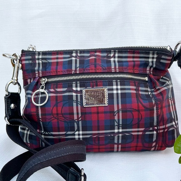 Coach | Bags | Coach Plaid Crossbody Bag Red And Blue | Poshmark